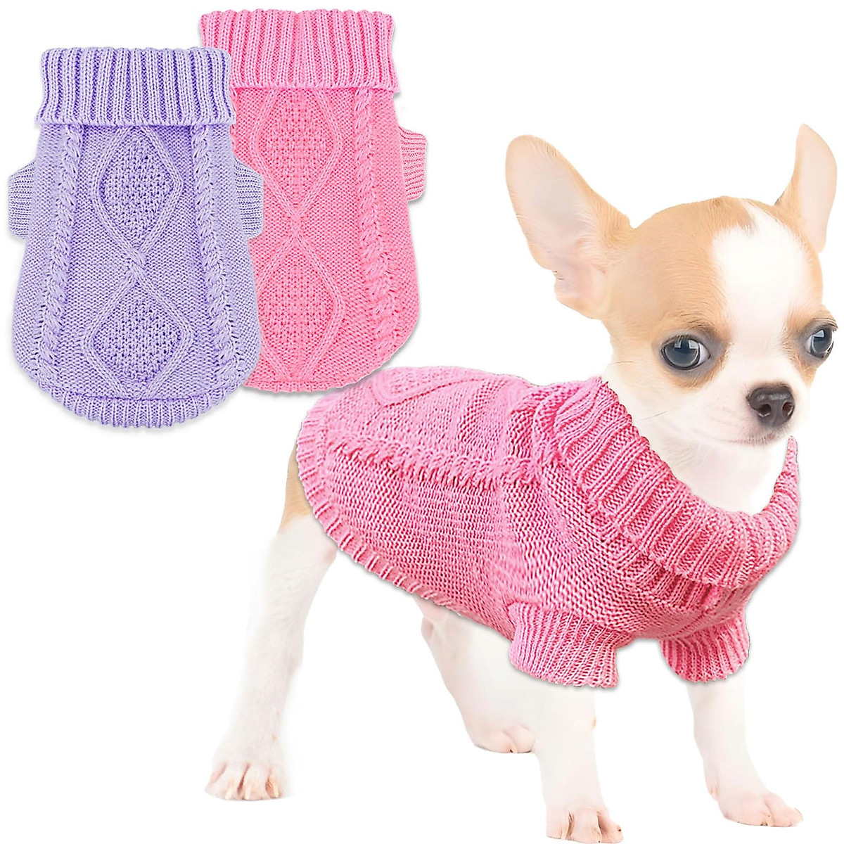 2 Pieces Puppy Sweater Dog Sweater for Small Dogs Winter Warm Dog Knitted Sweater Cute Puppy Clothes for Chihuahua Teacup Yorkie Pet Cat Knitwear Turtleneck Clothes XXS (XX-Small)