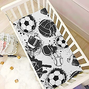 Football Sports Baby Crib Sheets Soft Toddler Bed Sheets Breathable Mattress Cover Crib Mattress Sheet for All Seasons Boy Toddler Baby Bed Mattress, 52 * 28 * 9in