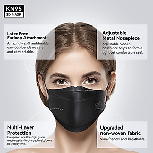 Keangs KN95 Face Masks 50 Pack, Soft and Comfortable Disposable Face Masks for Adults And Teens, Black