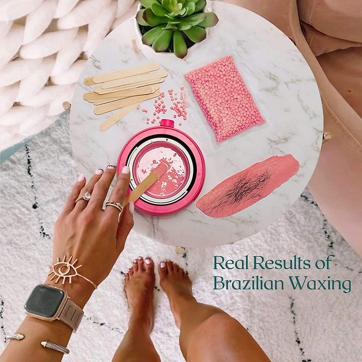 PinkLAwax Hard Wax Beads for Hair Removal, Bikini Wax Beads for Brazilian Waxing, 100g /0.22lb / 3.53 oz Hard Wax Beans with Rose Formula Prefect for Sensitive Skin, Coarse Hair, Bikini, Full Body, Facial and Legs at Home (100g)