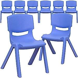 Flash Furniture Whitney 8 Pack Blue Plastic Stackable School Chair with 12'' Seat Height
