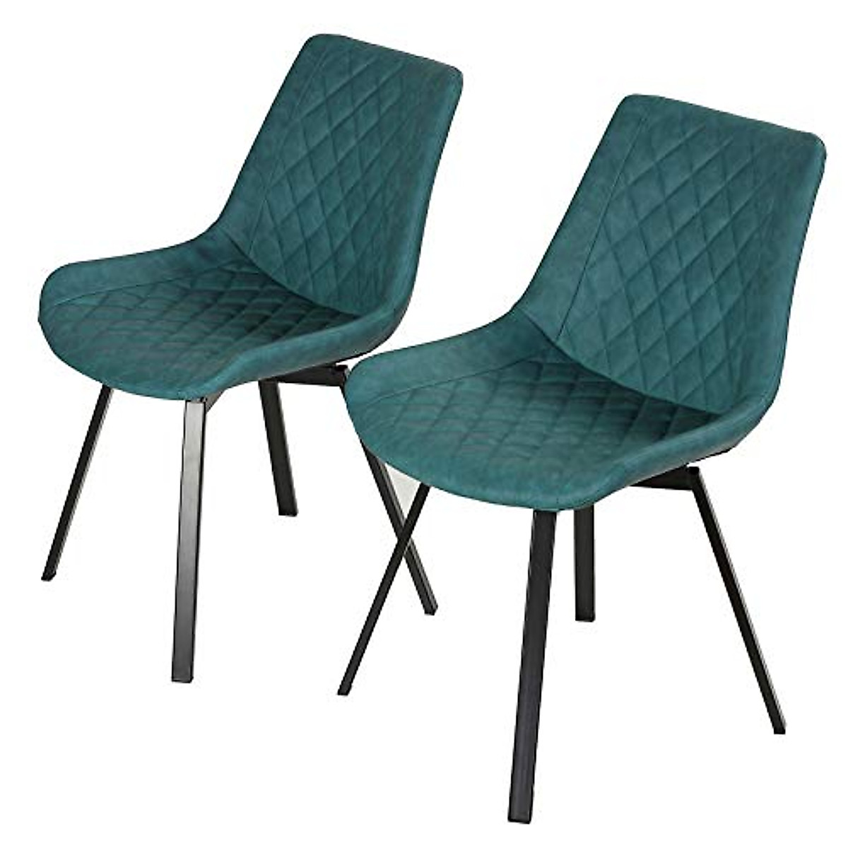 Cortesi Home Azov Swivel Dining Chairs, Set of 2, Deep Aqua Faux Leather