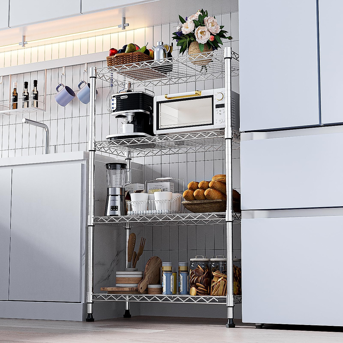 MZG Storage Shelving Steel Heavy Duty 4-Tier Utility Shelving Unit Steel Organizer Wire Rack for Home,Kitchen,Office,Chrome (13.7" D x 29.5" W x 47.2" H)