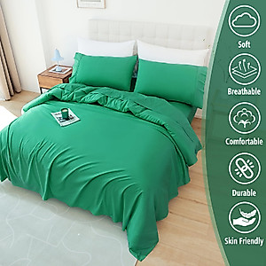Whitney Home Textile Full Size Sheet Set - Luxury Soft Comfy Bed Sheets, Breathable Cooling Hotel Bedding for Women, Men, Teens, Extra Deep Pocket, Easy-Fit, Oeko-Tex, Wrinkle Free 4 Piece - Emerald