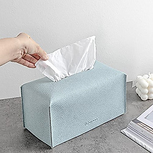 GOODSDECO PU Leather Tissue Box Cover Rectangle - Modern Tissue Box Holder Organaizer for Home Office Bathroom Car, Pastel Organaizer (Sky Blue)