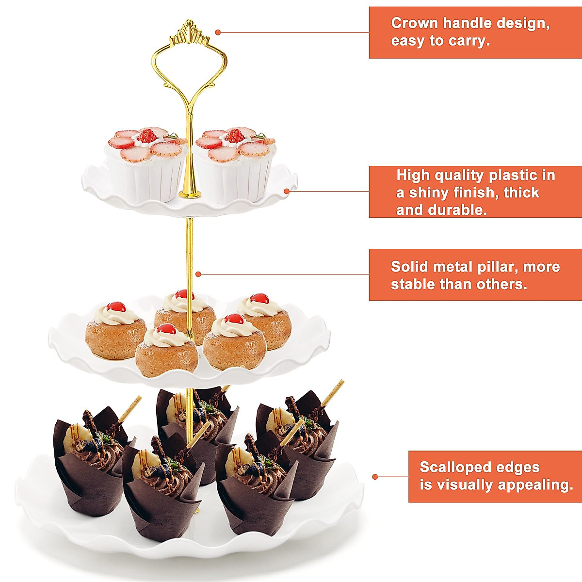 Coitak 5 Pieces Cupcake Stand Set, 2 Pieces 3 Tier Cupcake Stands with 3 Pieces Appetizer Trays, Dessert Tower Tray for Tea Party, Baby Shower and Wedding