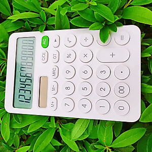 MJWDP 12 Digit Desk Calculator Large Big Buttons Financial Business Accounting Tool White Battery and Solar Power
