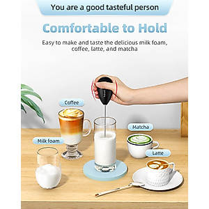 Milk Frother Handheld with Case,USB C Rechargeable Frother Wand for Coffee, Portable Electric Whisk with Stand,Waterproof Hand Drink Mixer Travel for Lattes, Cappuccino, Matcha, Egg (Black)