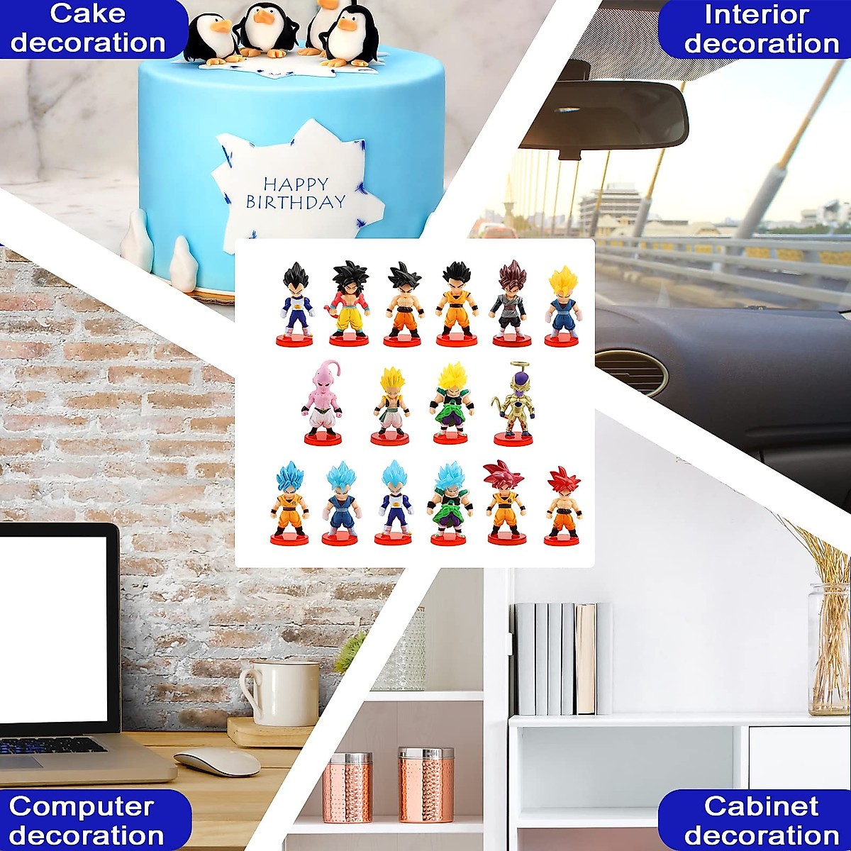 HONGFENG 16 Pack DBZ Anime Cartoon Cake Toppers,3" Goku Figures Cake Toppers Set.