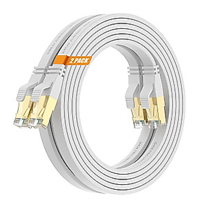 Surplay Cat8 Ethernet Cable 15FT-White-40Gbps-2000Mhz,High Speed Outdoor&Indoor Flat Cord,Gold-Plated RJ45 Double Shielded with Ground Wire & Cable-Tie for PS5/4,Xbox,TV,Router,PC,NAS