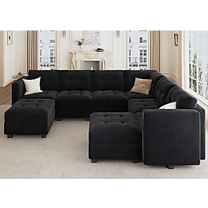 HONBAY Modular Sectional Sofa with Storage Ottomans Oversized U Shaped Couch with Chaises 8-Seater Sectional Sofa for Living Room, Black