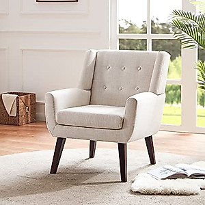 HUIMO Accent Chair, Upholstered Button Tufted Armchair, Linen Fabric Sofa Chairs for Bedroom, Living Room, Mid-Century Modern Comfy Reading Chair (Beige)