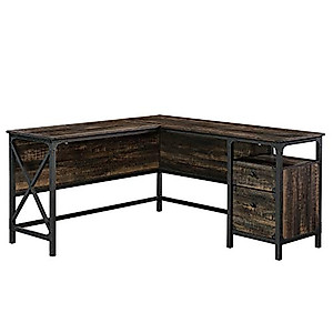Sauder Steel River L-Shaped Desk, L: 59.84" x W: 57.32" x H: 29.53", Carbon Oak Finish
