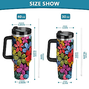 Yasala Car Tumbler with Handle Rainbow Flower Travel Mug Coffee Cup Insulated Beverage Container Mega Cup for Hot Cold Drinking Thermos Water Bottle Cupholder Friendly 40 oz