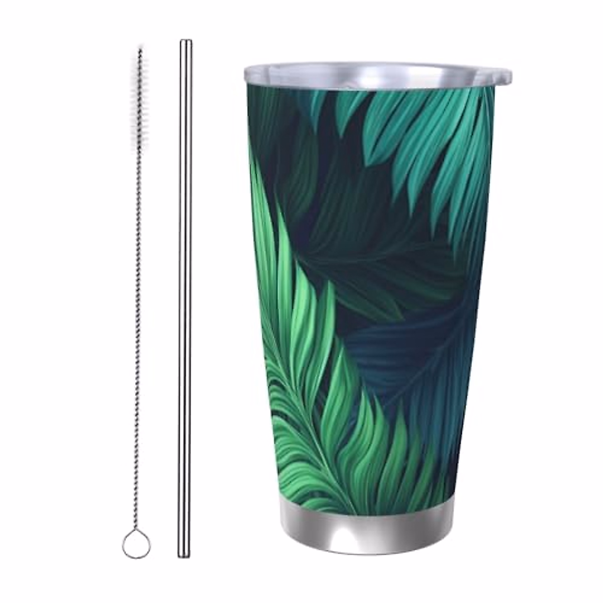 Tropical Palm Leaves Tumbler with Lid and Straw 20oz Stainless Steel Car Cup for Hot and Cold Drinks, Double Wall Insulated Travel Coffee Mug Reusable Drink Thermos Cup Birthday Gifts