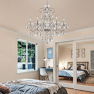 Saint Mossi 6 Light Crystal Chandelier Light Fixture Modern Chandelier Crystal Lighting, Crystal Pendant Raindrop Chandelier for Dining Room,Bedroom,Living Room,H23 x D24