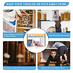 TYRY.HU Magnetic Cabinet Locks for Children Proofing;Invisible Child Safety Cupboard Lock Set for Cabinet and Drawer to Protect Baby Kids Home Safety (2 Locks and 1 Key)