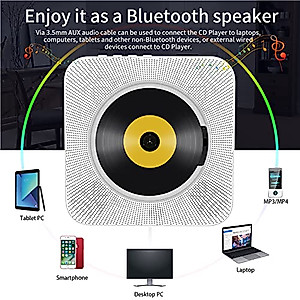 Wall Mountable CD Player with Bluetooth: Portable CD Music Player with Remote Control HiFi Sound Speaker FM Radio Support AUX/USB, Headphone Jack for Home, Kids, Kpop, Gift