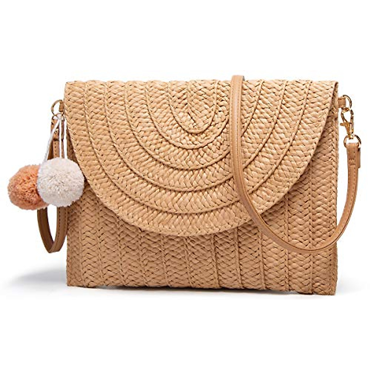 Straw Shoulder Bag Straw Clutch Women Hand-woven Straw Crossbody Bag Summer Beach Envelope Purse Wallet Khaki