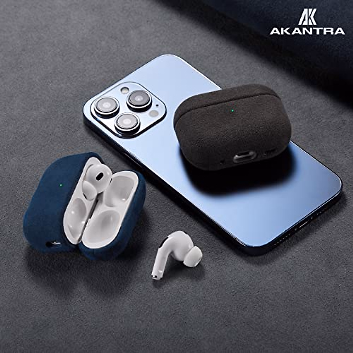 Akantra Alcantara Case Compatible with Apple AirPods Pro 2, Handmade Fully-Wrapped Synthetic Suede AirPods Pro2 Cover, Scratch Resistant Microfiber Cushion (Gray 2938)