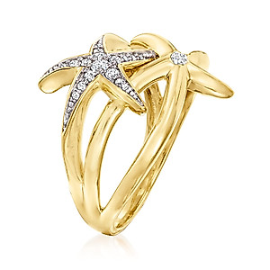 Ross-Simons 0.16 ct. t.w. Diamond Starfish Ring in 18kt Gold Over Sterling. Size 6