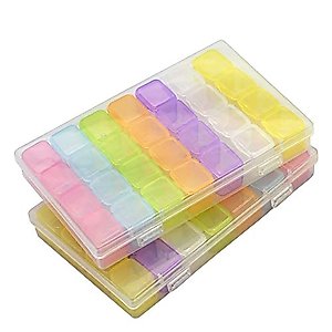 2 Pack 28 Grids Colorful 5D Diamond Painting Embroidery Box, Accessories Storage Containers Adjustable Bead Case with 196 Pcs Label Stickers (28 Grids-2pack Colorful)