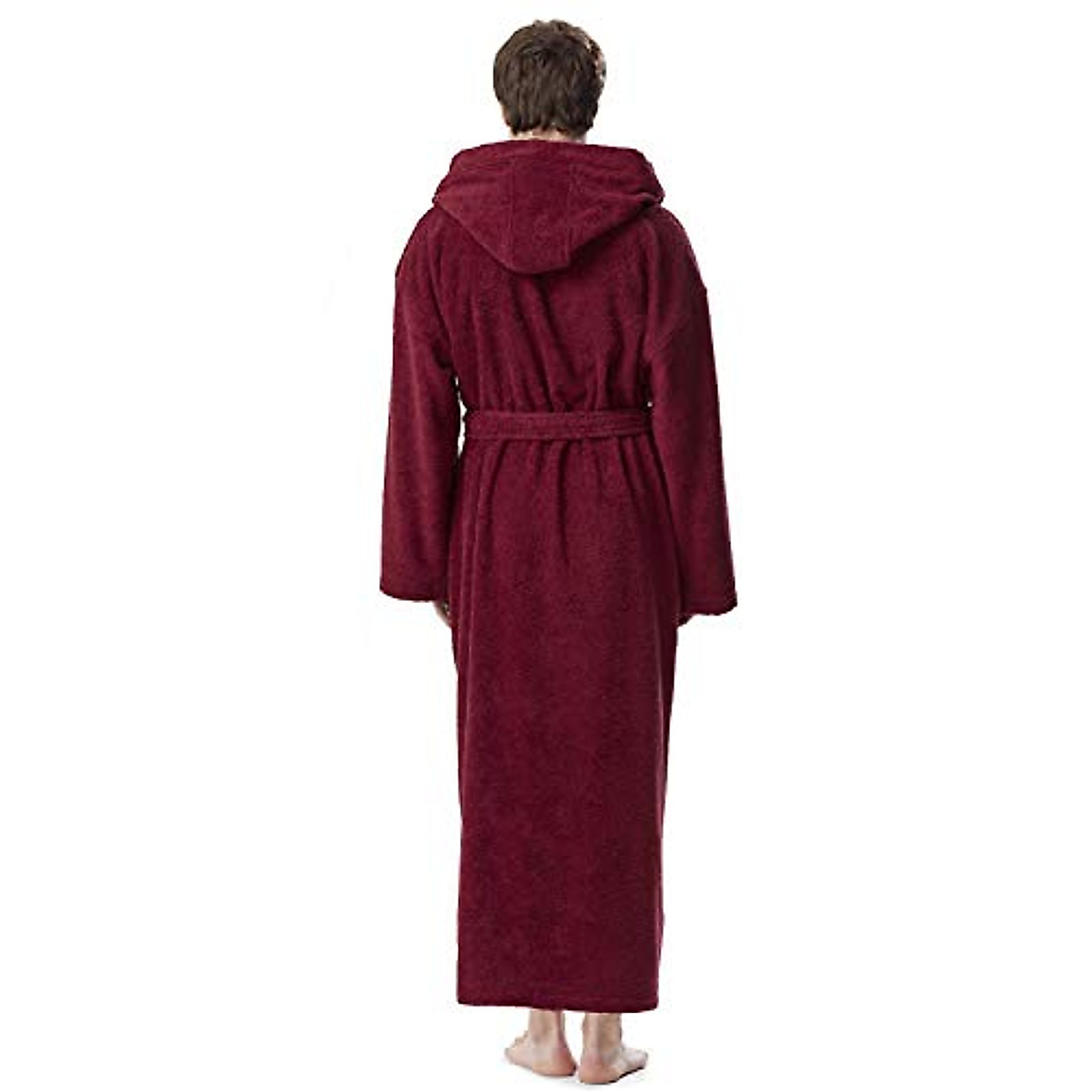 Arus Men's Long Hooded Classic Bathrobe Turkish Cotton Robe with Full Length Options, Extra Tall, Burgundy XX-Large