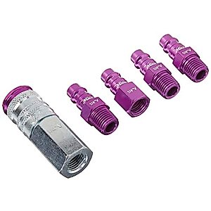 Milton ColorFit Coupler & Plug Kit (5 Piece), Hi-Flo V-Style 1/4 NPT Purple, S-305VKIT