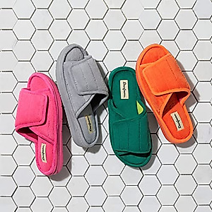 Dearfoams Women's Adjustable Indoor/Outdoor Machine Washable Memory Foam Slide Slipper, Sleet Terry, 9-10
