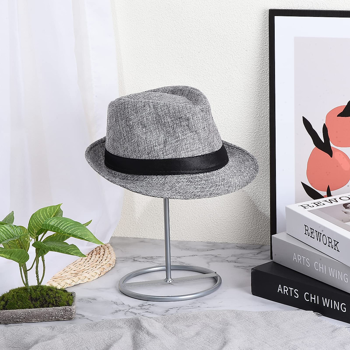 uxcell Metal Hat Display Stand 2 Pack Tabletop Hat and Wig Rack Holder Freestanding for Baseball Cap, Fedora Hat, Cowboy Hat - Silver, 12 Inch