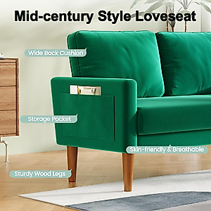 Loveseat Sofa, 55" Small Sofa Couch Mid Century Modern Velvet Couch for Small Spaces, Bedroom and Living Room, Removable Sofa Cover Spring Cushions and Solid Wood Frame, Easy to Install, Green