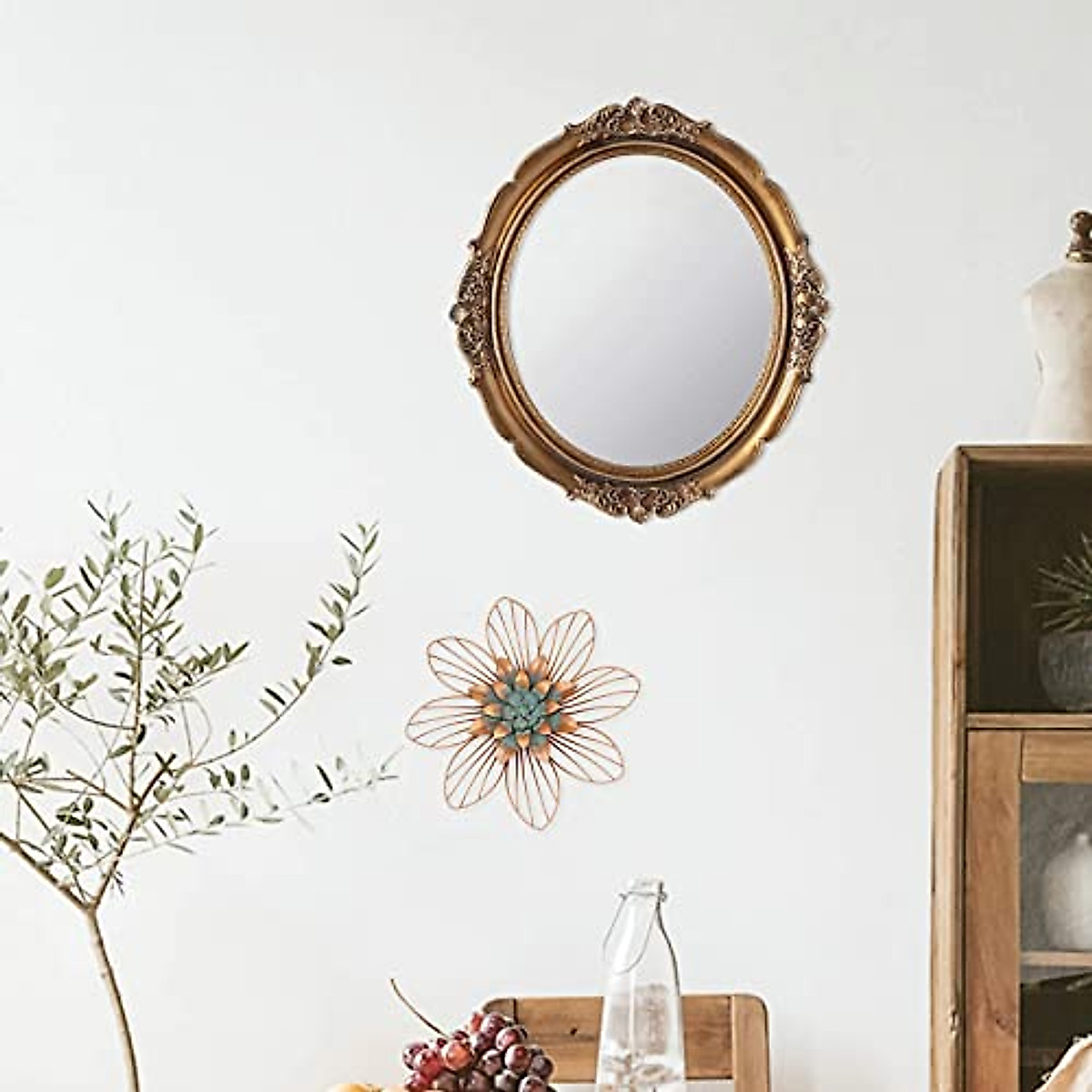 Funerom Vintage 11.6 x 9 inch Decorative Wall Mirror Gold Shield Shape 12.8 x 14.3 inch Wall Mirror Oval Antique Gold