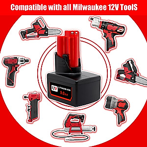 Cruruakku 9.0AH Replace for Milwaukee M12 Battery 12V 2pack 48-11-2490 48-11-2403 48-11-2402 48-11-2412,Compatible with Milwaukee 12v Cordless Power Tools.