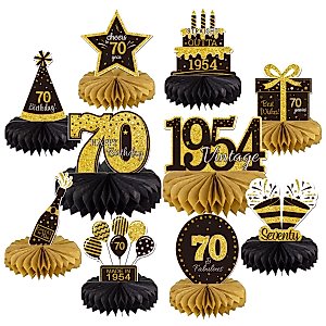10PCS 70th Birthday Decorations Centerpieces for Table Decorations, 2024 Vintage 1954 Honeycomb Table Topper Back in 1954 Birthday Party Decoration for Men and Women (Gold & Black, 70 Years)