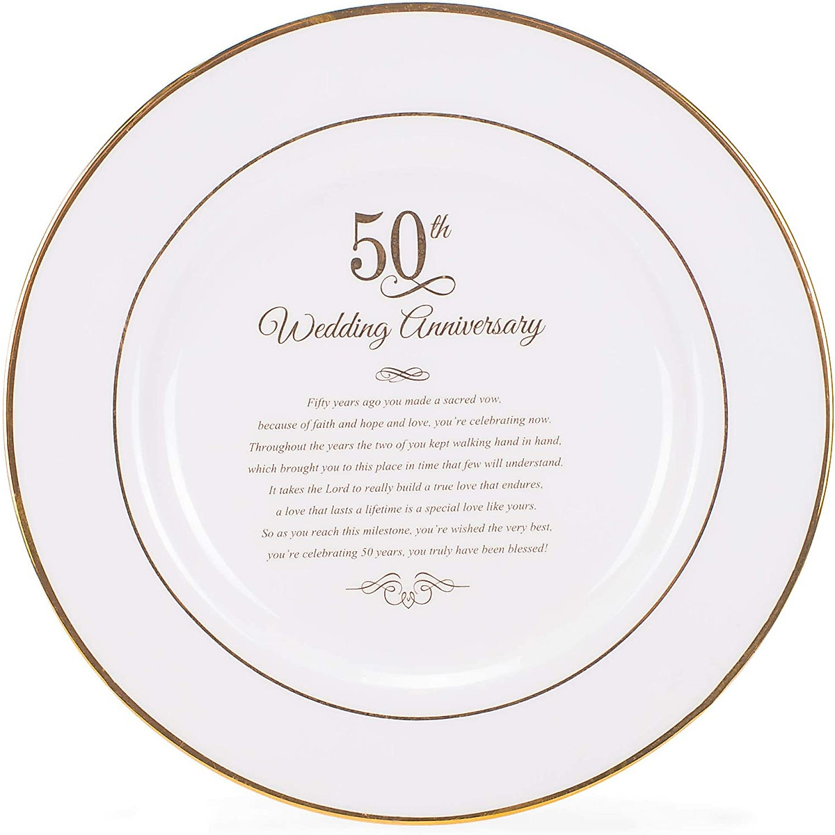 Dicksons Gold Tone 50th Wedding Anniversary 12.5 x 12.5 Porcelain Table Top Plate and Sign Plaque