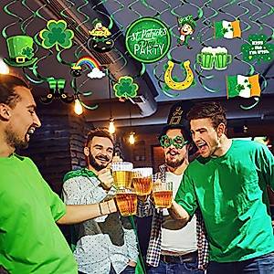 30 Pieces St. Patrick's Day Decorations, Green Lucky Irish Shamrock Clover Leprechaun Horseshoe Sign Foil Hanging Swirls Ceiling Decor for Saint Patrick Party Lucky Day Home Party Favors Supplies
