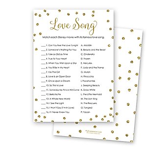 MyExpression.com 24 Cnt Love Song Match Bridal Game Cards (Faux Gold Glitter on White)