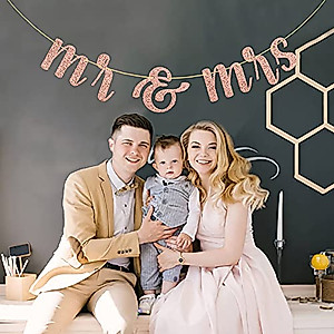 Rose Gold Glitter Mr & Mrs Banner / Bridal Shower Engagement Perfect Wedding Party Supplies / Bachelorette Party Decorations
