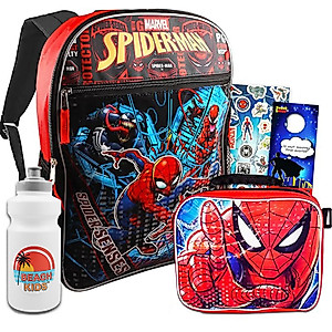 Marvel Spiderman Backpack and Lunch Box ~ 6-Pc Bundle with Spider-Man School Supplies Set with Backpack, Lunch Bag, and More