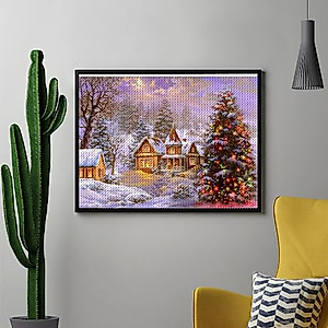 Stamped Cross Stitch Kits for Adults Beginners Snowy Christmas Tree Night Pattern 11CT Pre-Printed Fabric Embroidery Arts and Crafts Kit Needlepoint Starter DIY Wall Decor, 12 x 16 inch