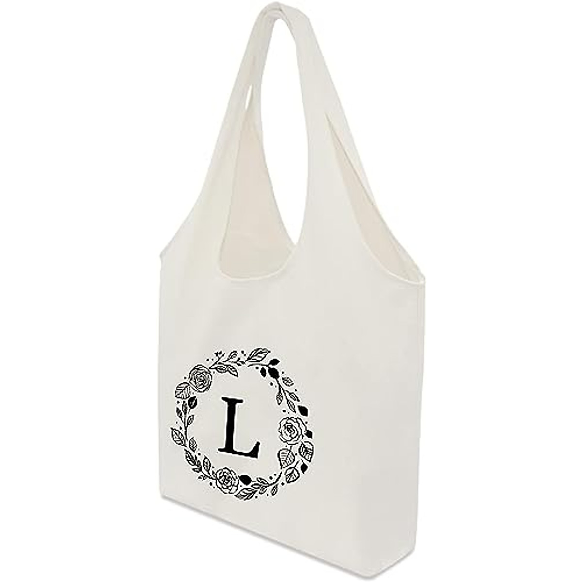 YieeTam Personalized Initial Canvas Tote Bag, Reusable Grocery Bags with Inner Pocket, Large Canvas Tote Bag for Women