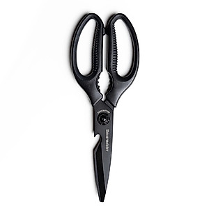 Messermeister 9-Inch Push Button Take-Apart Shears - High-Carbon Stainless Steel & Soft-Grip Handles - Includes Nut Cracker & Bottle Opener
