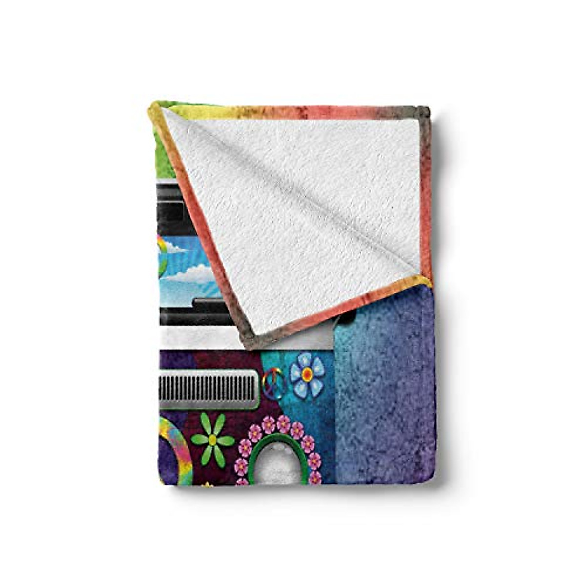 Ambesonne Groovy Throw Blanket, Old Style Hippie Van Dripping Rainbow Paint Mid 60s Youth Revolution Movement Theme, Flannel Fleece Accent Piece Soft Couch Cover for Adults, 70" x 90", Magenta