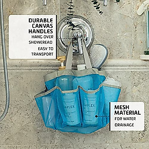 7 Pocket Shower Caddy Tote, Blue - Keep your shower essentials within easy reach. Shower caddies are perfect for college dorms, gym, shower, swimming and travel. Mesh allows water to drain easily.