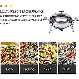Stainless Steel Chafing Dish Fuel Holders, Round Catering Buffet Warming Container Server Tray, with Food Pan and Lid, for Party or Banquet