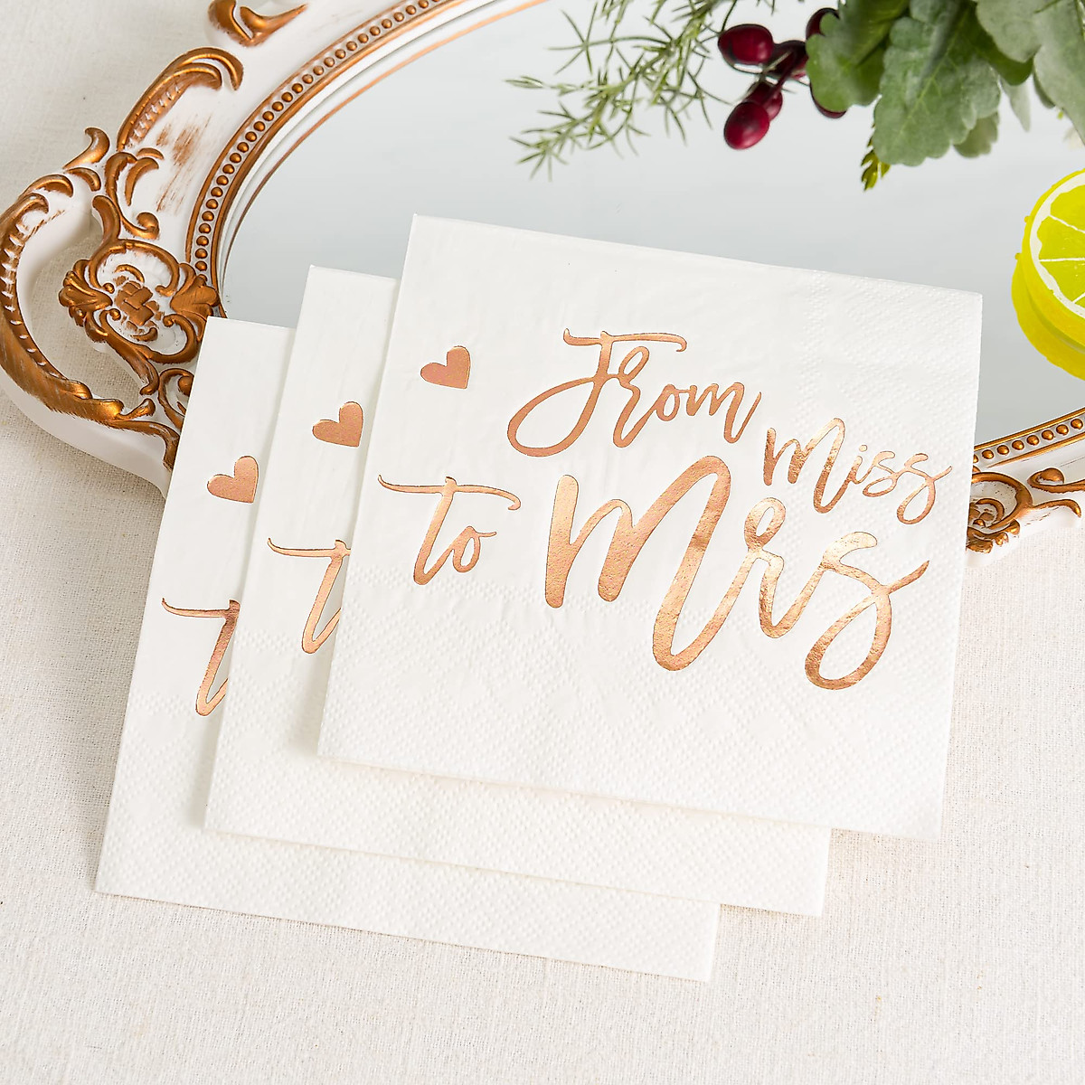 Calculs From Miss to Mrs Bridal Shower Beverage Napkin Rose Gold Foil for Bachelorette/Engagement Party Paper Table Supplies 55 Pieces