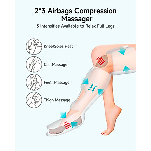 ALLJOY Leg Compression Massager, Leg Massager with Heat for Circulation and Pain Relief, 2 Heat Levels 6 Modes,Foot Calf Knee Thigh Full Leg Massager with Memory Function,Gifts for Men Women