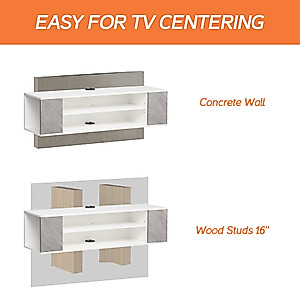 WAMPAT 79 inch Floating TV Stand for TVs up to 75 inch, Wall Mounted Shelf Entertainment Center, TV Cabinet Media Console Wood Storage Hutch Under TV for Living Room,Grey&White