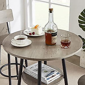 CUANBOZAM 3-Piece Bar Table Set for 2, Small 2-Tier Round Bistro Pub Dining Table & PU Upholstered Stools with Backrest, Counter Height Table and Chairs Set for Kitchen Small Space, Grey
