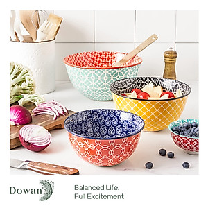 DOWAN Mixing Bowls, Ceramic Mixing Bowls for Kitchen, Colorful Vibrant Nesting Bowls for Cooking, Baking, Prepping, Serving, Salad, Housewarming Gift, Microwave Dishwasher Safe, 3.7/2/1 Qt, Set of 3